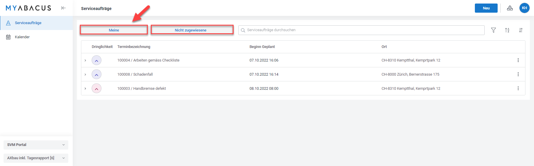 Ein Serviceauftrag mobil abwickeln via MyAbacus-Portal